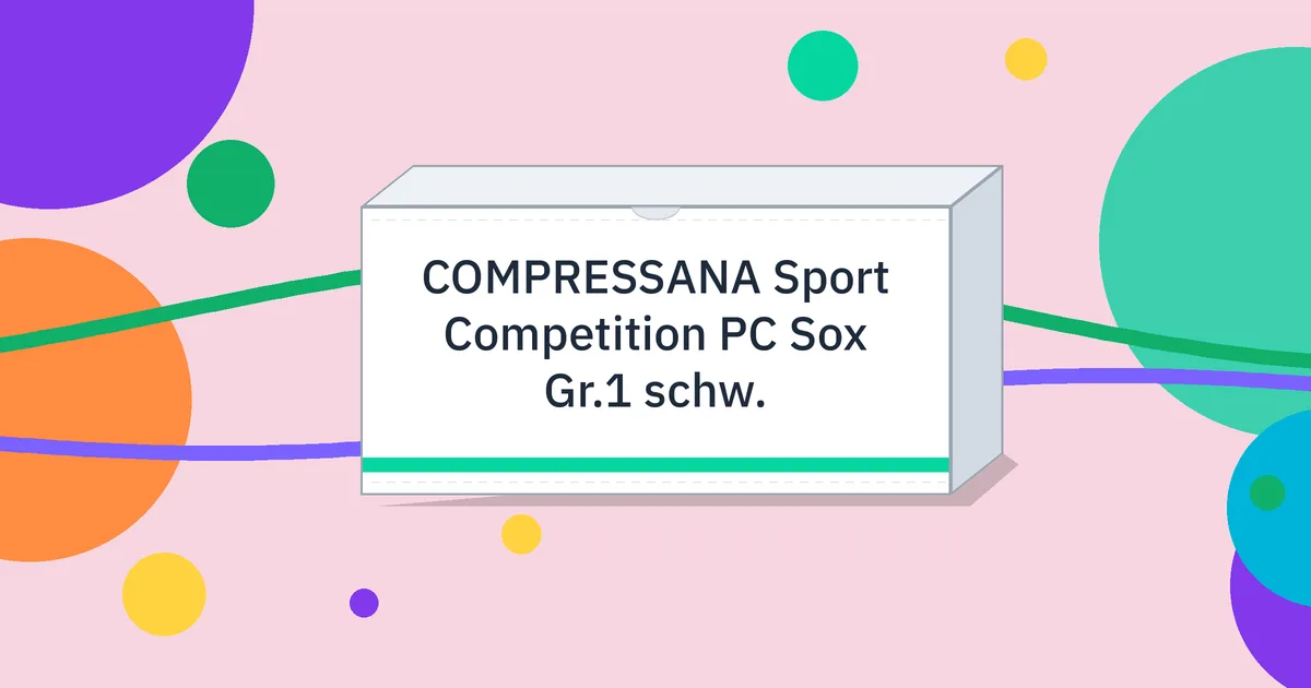 Symbolbild: Packung mit der Aufschrift COMPRESSANA Sport Competition PC Sox Gr.1 schw. (PZN 16198375) – Verfügbarkeit und Bezug in Apotheken in Frankfurt am Main
