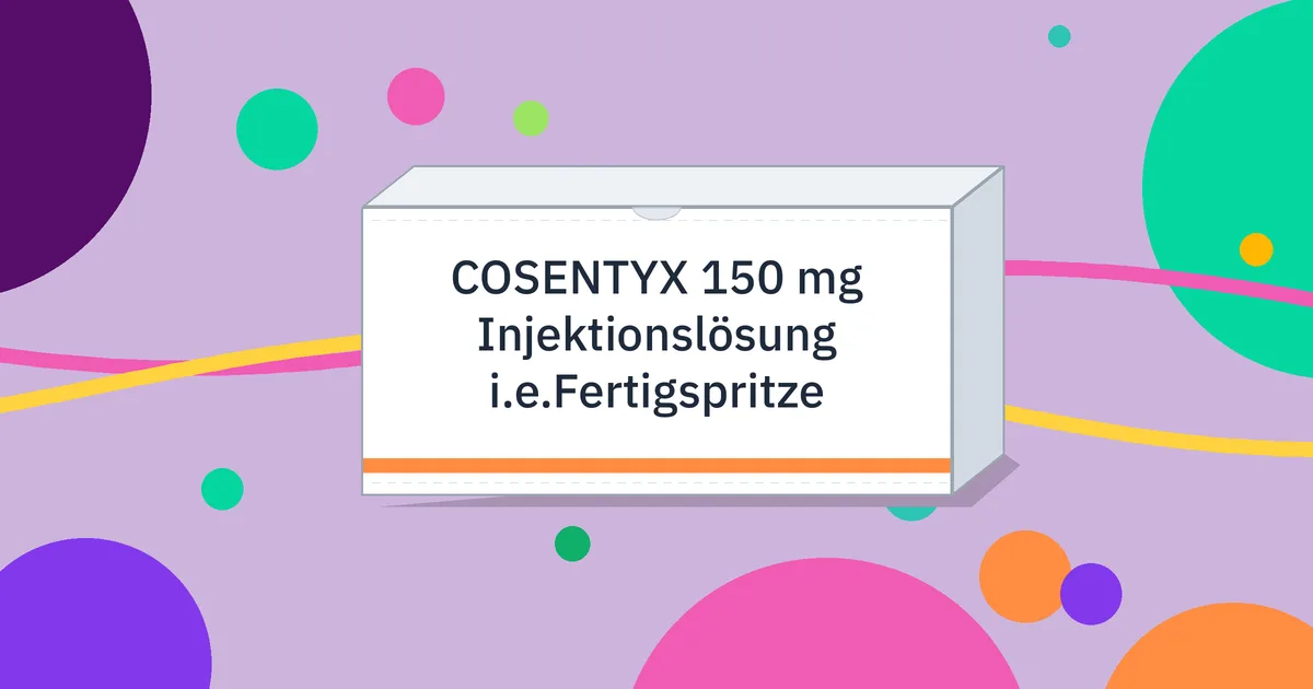 Symbolbild: Packung mit der Aufschrift COSENTYX 150 mg Injektionslösung i.e.Fertigspritze (PZN 13836131) – Verfügbarkeit und Bezug in Apotheken in Frankfurt am Main