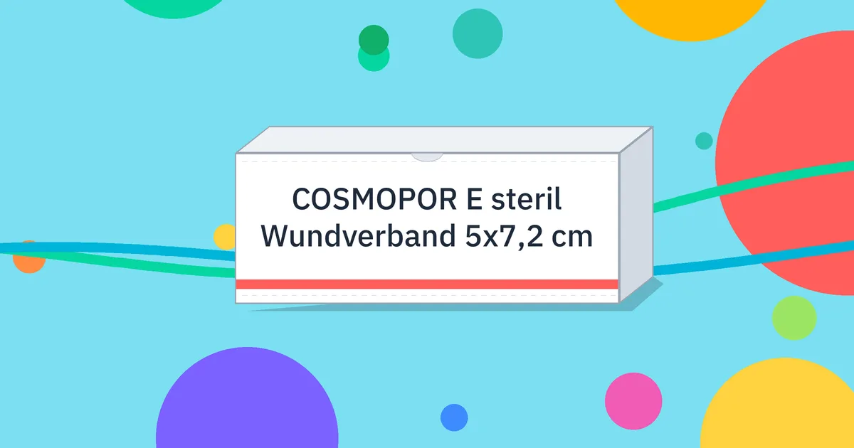 Symbolbild: Packung mit der Aufschrift COSMOPOR E steril Wundverband 5x7,2 cm (PZN 18469832) – Verfügbarkeit und Bezug in Apotheken in Frankfurt am Main
