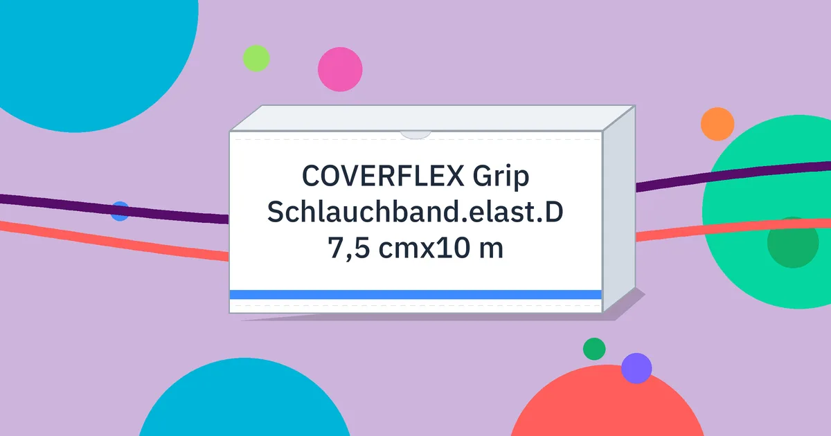 Symbolbild: Packung mit der Aufschrift COVERFLEX Grip Schlauchband.elast.D 7,5 cmx10 m (PZN 14442144) – Verfügbarkeit und Bezug in Apotheken in Frankfurt am Main