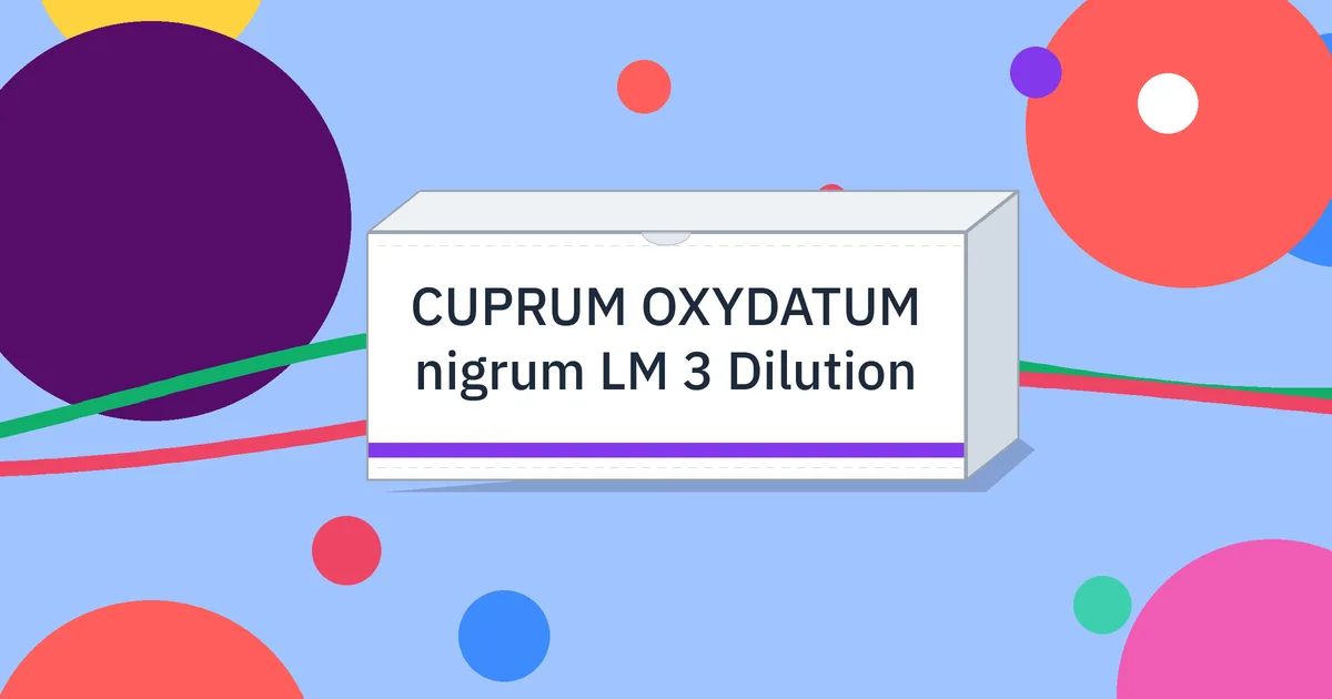 Symbolbild: Packung mit der Aufschrift CUPRUM OXYDATUM nigrum LM 3 Dilution (PZN 13458568) – Verfügbarkeit und Bezug in Apotheken in Frankfurt am Main