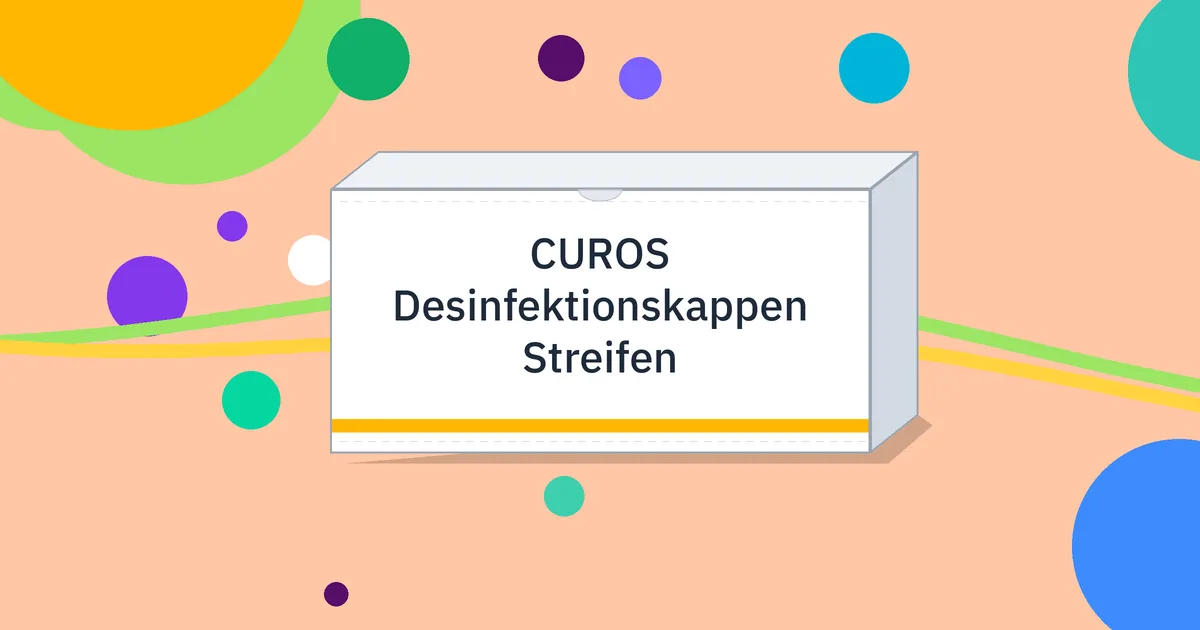 Symbolbild: Packung mit der Aufschrift CUROS Desinfektionskappen Streifen (PZN 13501169) – Verfügbarkeit und Bezug in Apotheken in Frankfurt am Main
