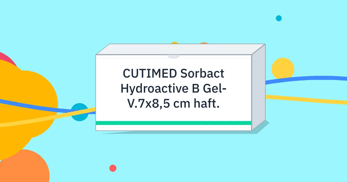 Symbolbild: Packung mit der Aufschrift CUTIMED Sorbact Hydroactive B Gel-V.7x8,5 cm haft. (PZN 16511808) – Verfügbarkeit und Bezug in Apotheken in Frankfurt am Main