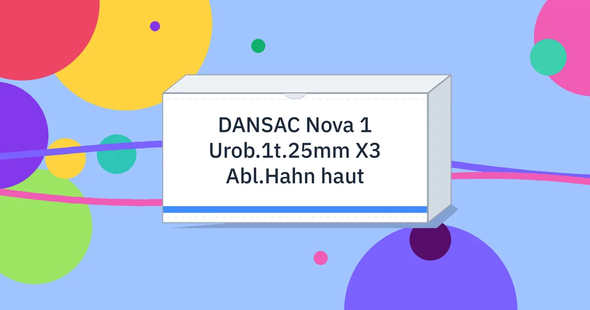 Symbolbild: Packung mit der Aufschrift DANSAC Nova 1 Urob.1t.25mm X3 Abl.Hahn haut (PZN 01994741) – Verfügbarkeit und Bezug in Apotheken in Frankfurt am Main