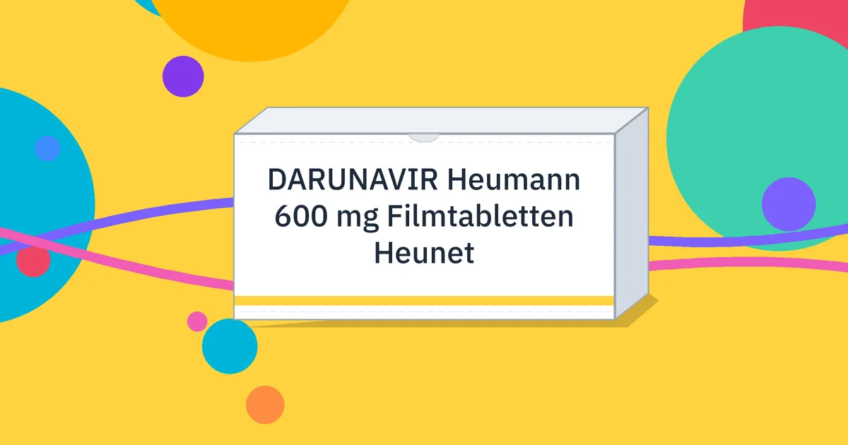 Symbolbild: Packung mit der Aufschrift DARUNAVIR Heumann 600 mg Filmtabletten Heunet (PZN 17591985) – Verfügbarkeit und Bezug in Apotheken in Frankfurt am Main