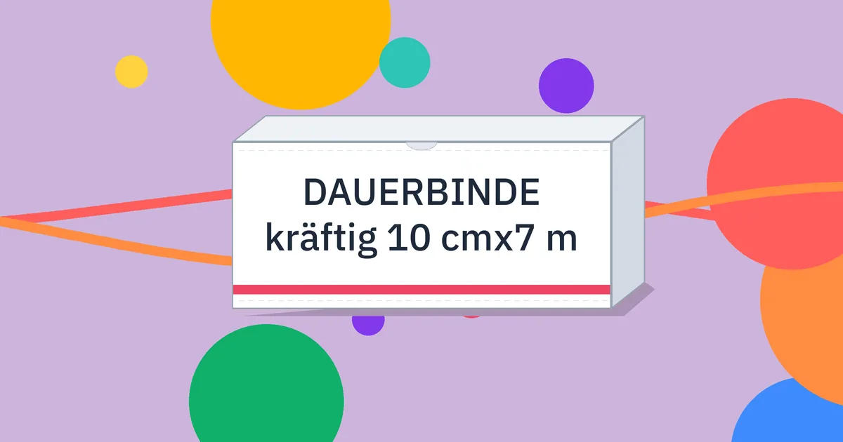 Symbolbild: Packung mit der Aufschrift DAUERBINDE kräftig 10 cmx7 m (PZN 18768144) – Verfügbarkeit und Bezug in Apotheken in Frankfurt am Main