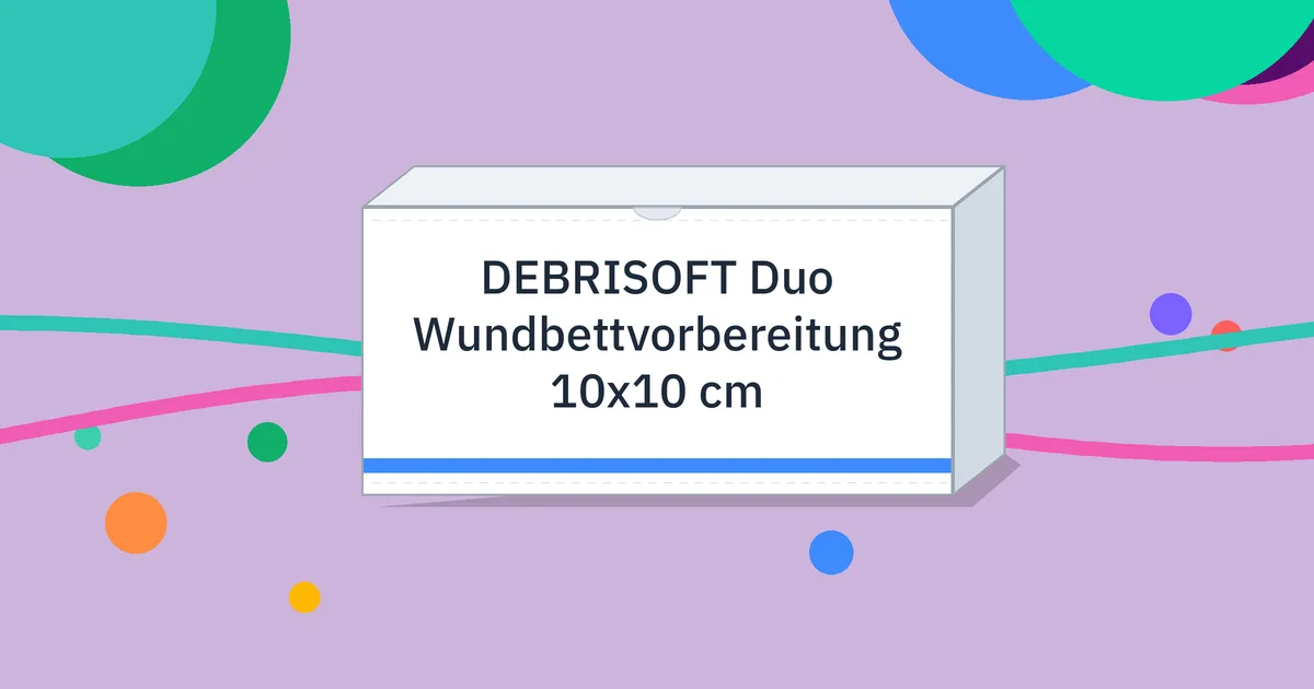 Symbolbild: Packung mit der Aufschrift DEBRISOFT Duo Wundbettvorbereitung 10x10 cm (PZN 20740673) – Verfügbarkeit und Bezug in Apotheken in Frankfurt am Main