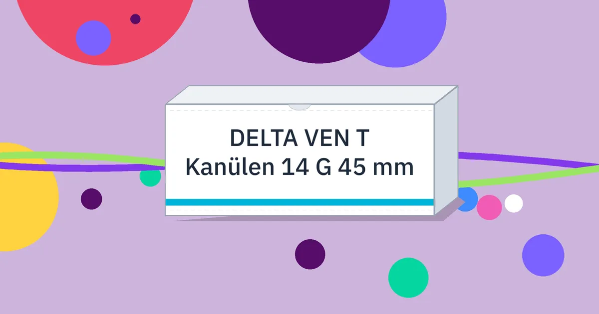 Symbolbild: Packung mit der Aufschrift DELTA VEN T Kanülen 14 G 45 mm (PZN 07757864) – Verfügbarkeit und Bezug in Apotheken in Frankfurt am Main