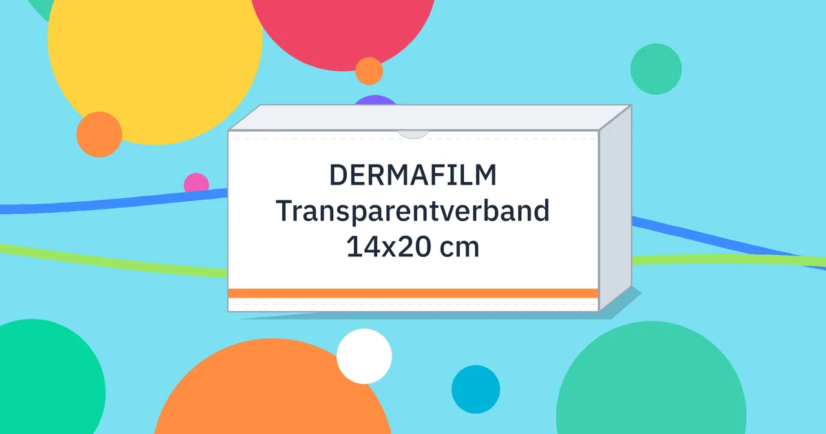 Symbolbild: Packung mit der Aufschrift DERMAFILM Transparentverband 14x20 cm (PZN 17610725) – Verfügbarkeit und Bezug in Apotheken in Frankfurt am Main