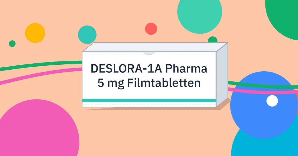 Symbolbild: Packung mit der Aufschrift DESLORA-1A Pharma 5 mg Filmtabletten (PZN 16022937) – Verfügbarkeit und Bezug in Apotheken in Frankfurt am Main