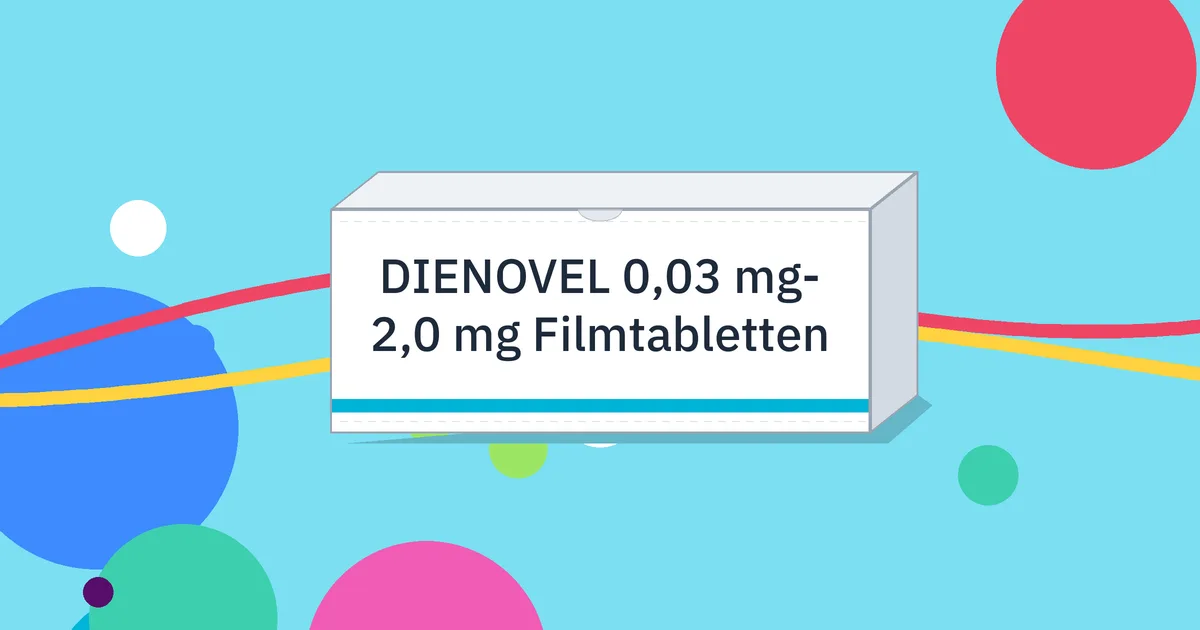 Symbolbild: Packung mit der Aufschrift DIENOVEL 0,03 mg-2,0 mg Filmtabletten (PZN 09739511) – Verfügbarkeit und Bezug in Apotheken in Frankfurt am Main
