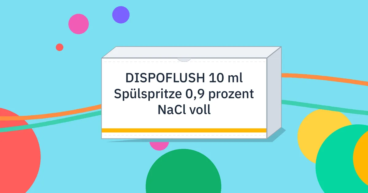 Symbolbild: Packung mit der Aufschrift DISPOFLUSH 10 ml Spülspritze 0,9 prozent NaCl voll (PZN 18060066) – Verfügbarkeit und Bezug in Apotheken in Frankfurt am Main