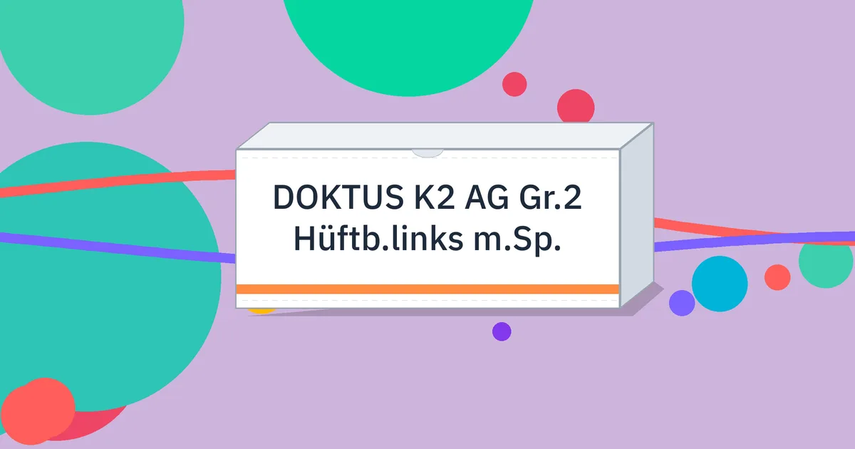 Symbolbild: Packung mit der Aufschrift DOKTUS K2 AG Gr.2 Hüftb.links m.Sp. (PZN 03310706) – Verfügbarkeit und Bezug in Apotheken in Frankfurt am Main