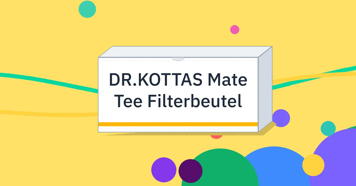Symbolbild: Packung mit der Aufschrift DR.KOTTAS Mate Tee Filterbeutel (PZN 09919756) – Verfügbarkeit und Bezug in Apotheken in Frankfurt am Main