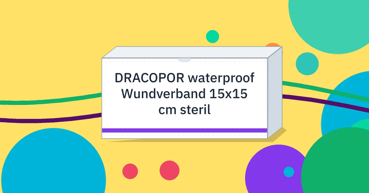 Symbolbild: Packung mit der Aufschrift DRACOPOR waterproof Wundverband 15x15 cm steril (PZN 14167465) – Verfügbarkeit und Bezug in Apotheken in Frankfurt am Main