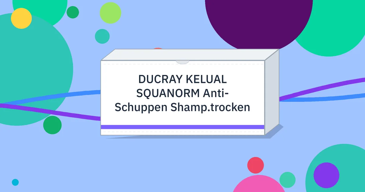 Symbolbild: Packung mit der Aufschrift DUCRAY KELUAL SQUANORM Anti-Schuppen Shamp.trocken (PZN 19179562) – Verfügbarkeit und Bezug in Apotheken in Frankfurt am Main