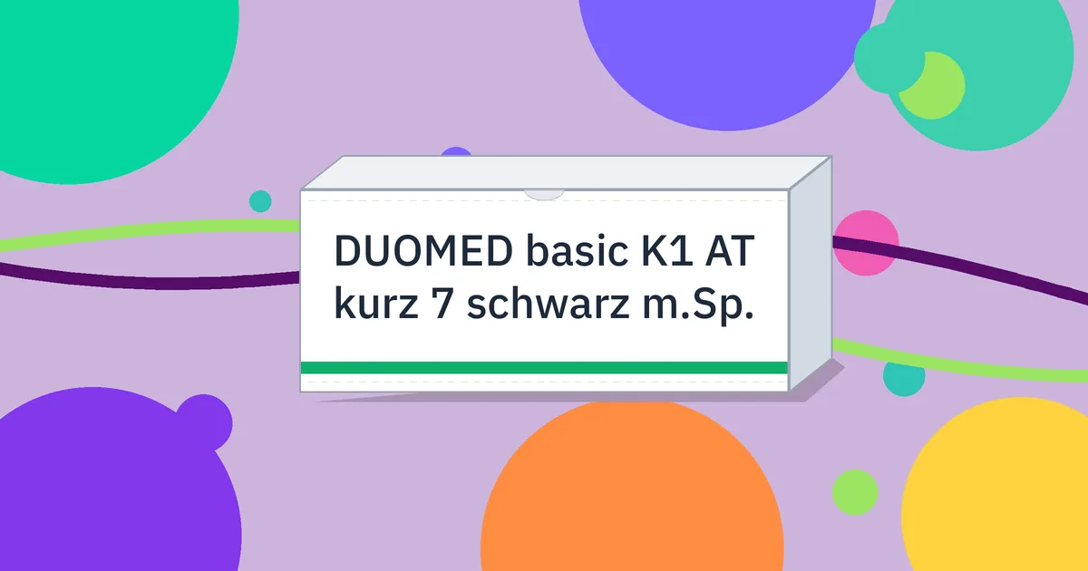 Symbolbild: Packung mit der Aufschrift DUOMED basic K1 AT kurz 7 schwarz m.Sp. (PZN 20903158) – Verfügbarkeit und Bezug in Apotheken in Frankfurt am Main