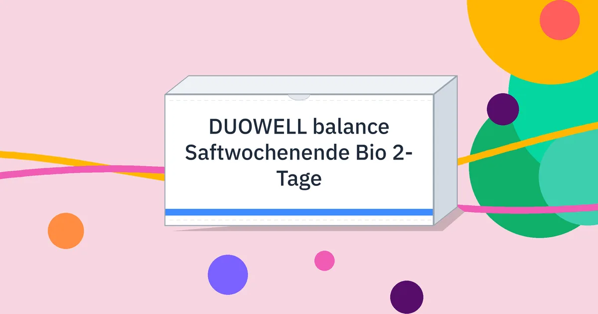 Symbolbild: Packung mit der Aufschrift DUOWELL balance Saftwochenende Bio 2-Tage (PZN 15782965) – Verfügbarkeit und Bezug in Apotheken in Frankfurt am Main