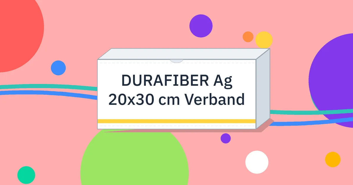 Symbolbild: Packung mit der Aufschrift DURAFIBER Ag 20x30 cm Verband (PZN 03426219) – Verfügbarkeit und Bezug in Apotheken in Frankfurt am Main
