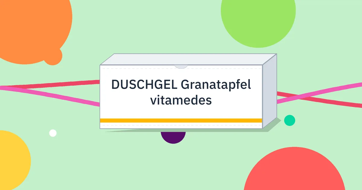 Symbolbild: Packung mit der Aufschrift DUSCHGEL Granatapfel vitamedes (PZN 19780176) – Verfügbarkeit und Bezug in Apotheken in Frankfurt am Main