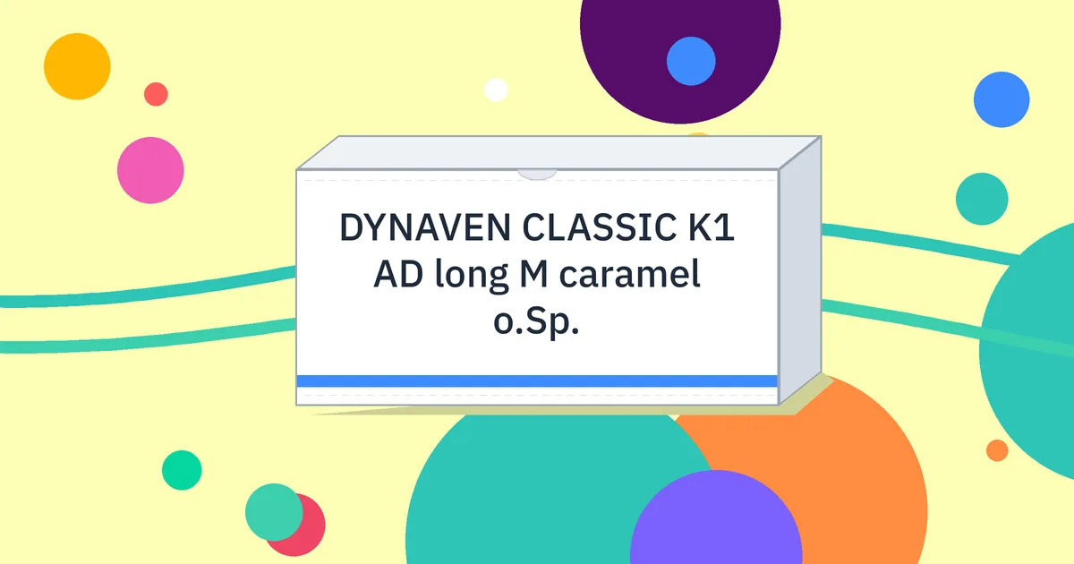 Symbolbild: Packung mit der Aufschrift DYNAVEN CLASSIC K1 AD long M caramel o.Sp. (PZN 18414311) – Verfügbarkeit und Bezug in Apotheken in Frankfurt am Main