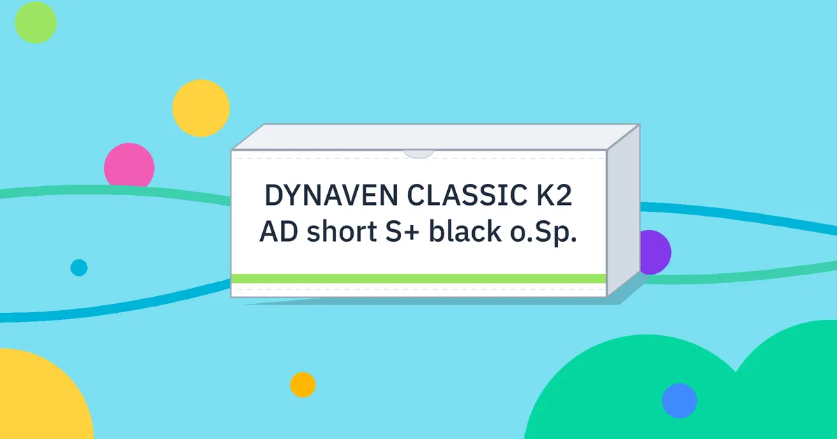 Symbolbild: Packung mit der Aufschrift DYNAVEN CLASSIC K2 AD short S+ black o.Sp. (PZN 18417137) – Verfügbarkeit und Bezug in Apotheken in Frankfurt am Main