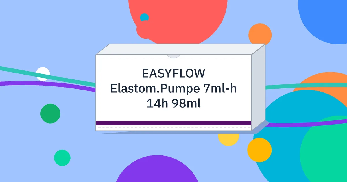 Symbolbild: Packung mit der Aufschrift EASYFLOW Elastom.Pumpe 7ml-h 14h 98ml (PZN 18095521) – Verfügbarkeit und Bezug in Apotheken in Frankfurt am Main