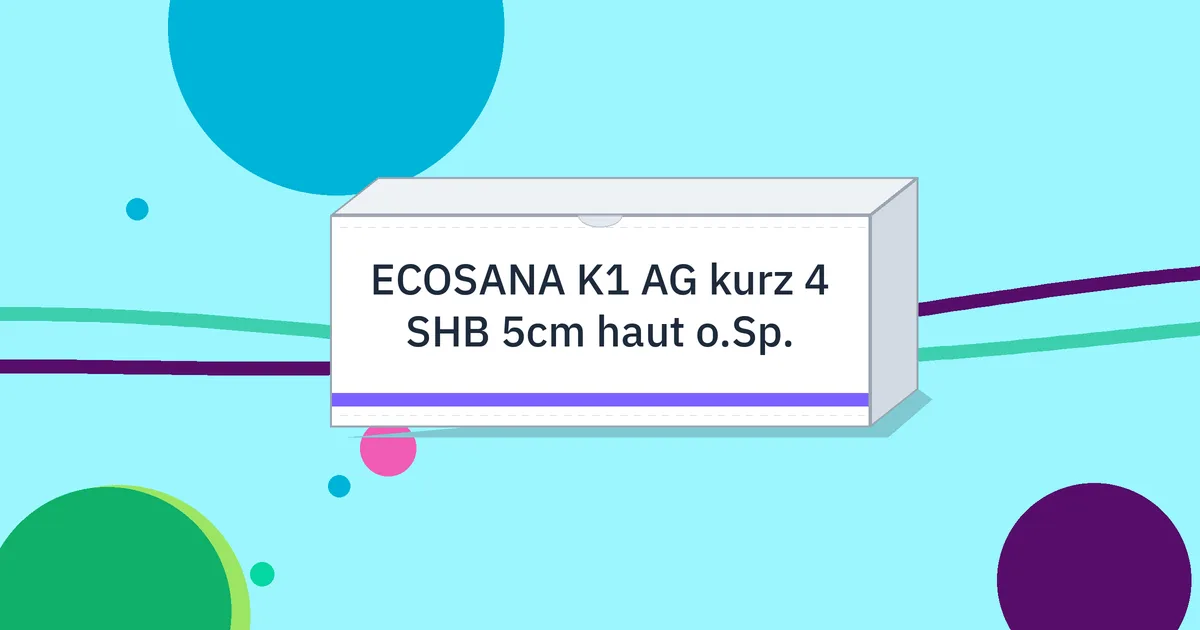 Symbolbild: Packung mit der Aufschrift ECOSANA K1 AG kurz 4 SHB 5cm haut o.Sp. (PZN 04728543) – Verfügbarkeit und Bezug in Apotheken in Frankfurt am Main