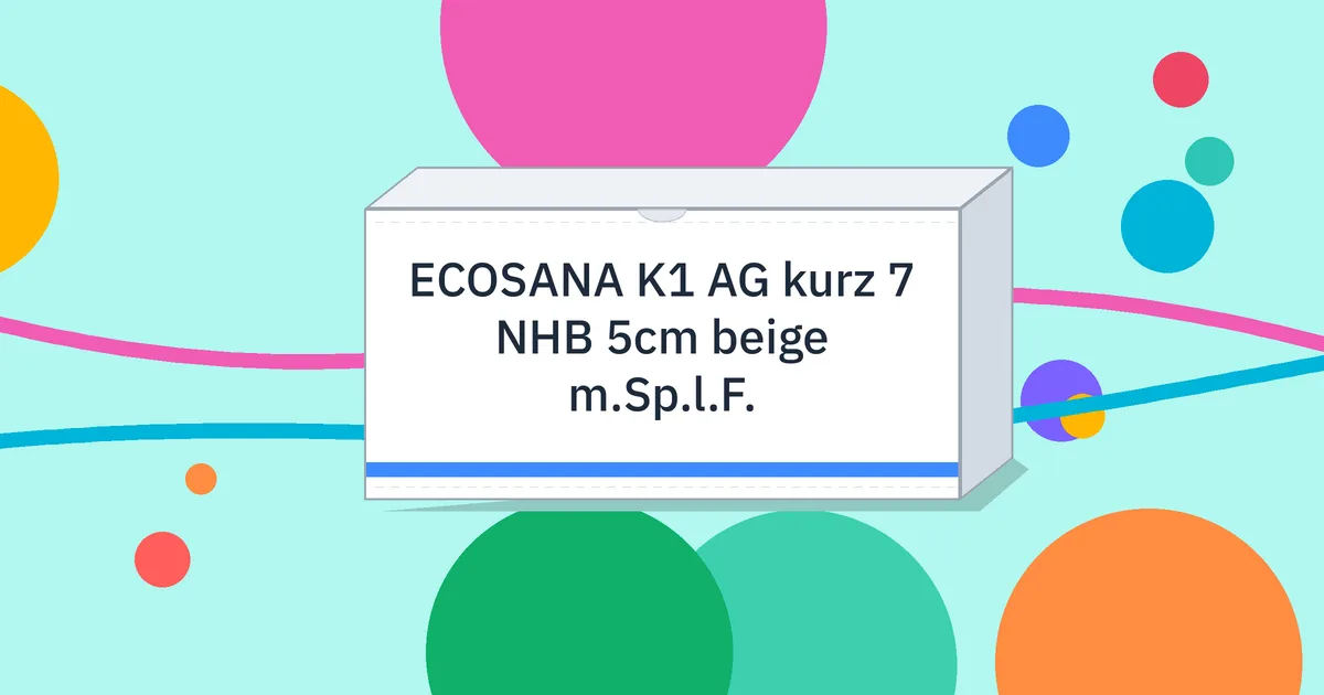 Symbolbild: Packung mit der Aufschrift ECOSANA K1 AG kurz 7 NHB 5cm beige m.Sp.l.F. (PZN 04730706) – Verfügbarkeit und Bezug in Apotheken in Frankfurt am Main