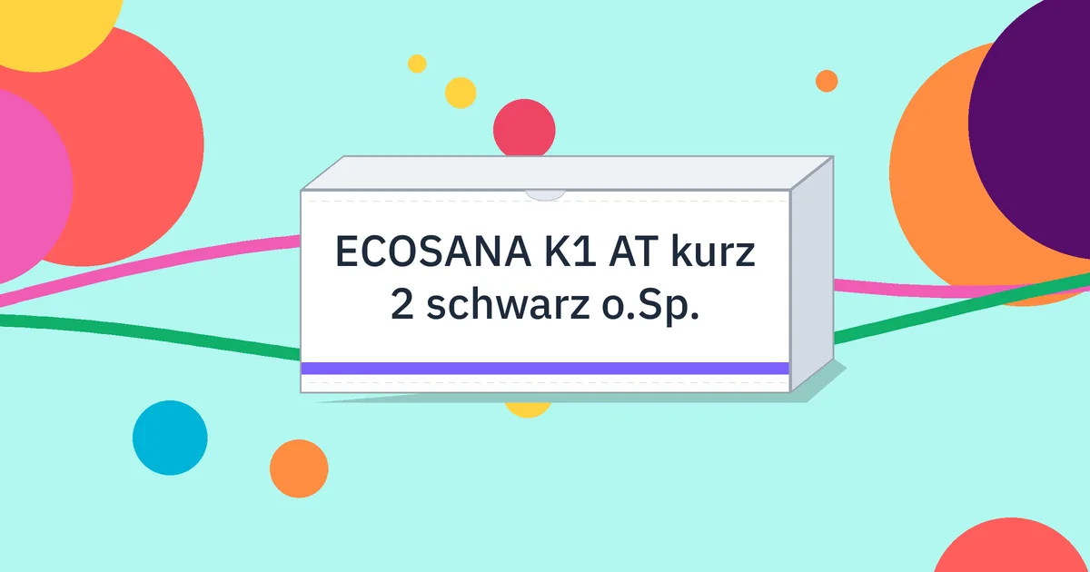 Symbolbild: Packung mit der Aufschrift ECOSANA K1 AT kurz 2 schwarz o.Sp. (PZN 04731344) – Verfügbarkeit und Bezug in Apotheken in Frankfurt am Main