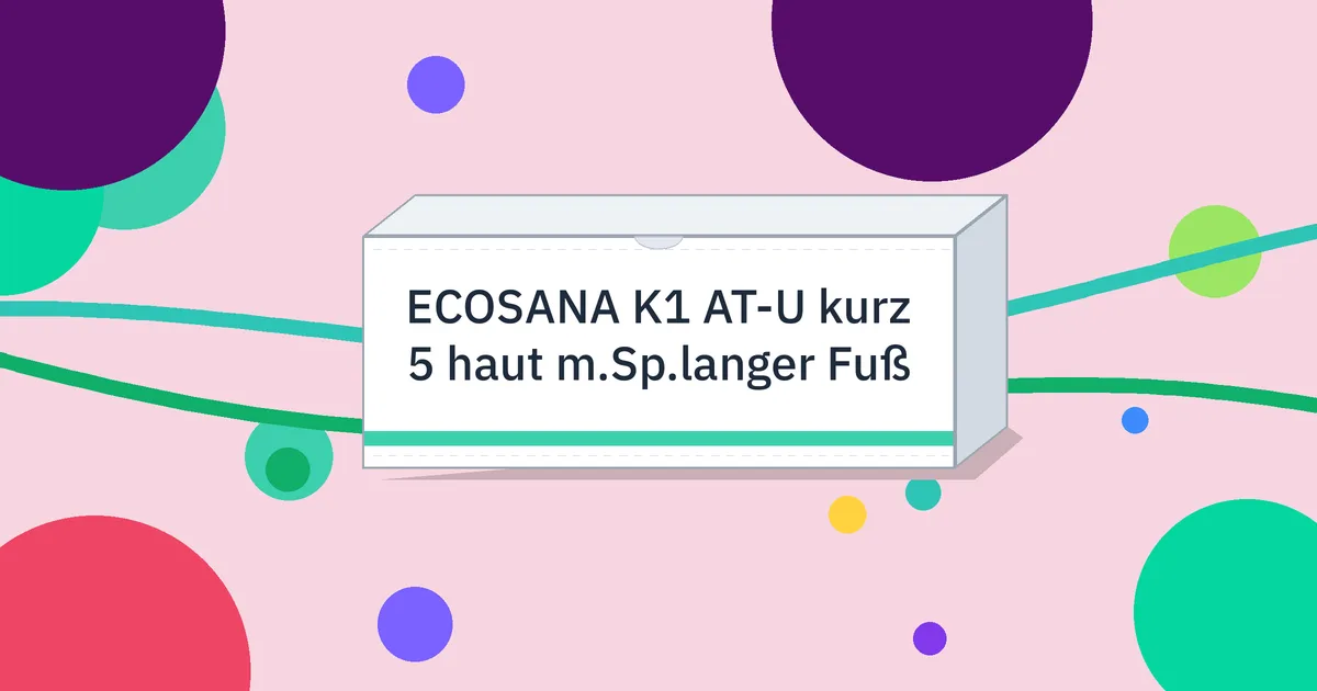 Symbolbild: Packung mit der Aufschrift ECOSANA K1 AT-U kurz 5 haut m.Sp.langer Fuß (PZN 04734667) – Verfügbarkeit und Bezug in Apotheken in Frankfurt am Main
