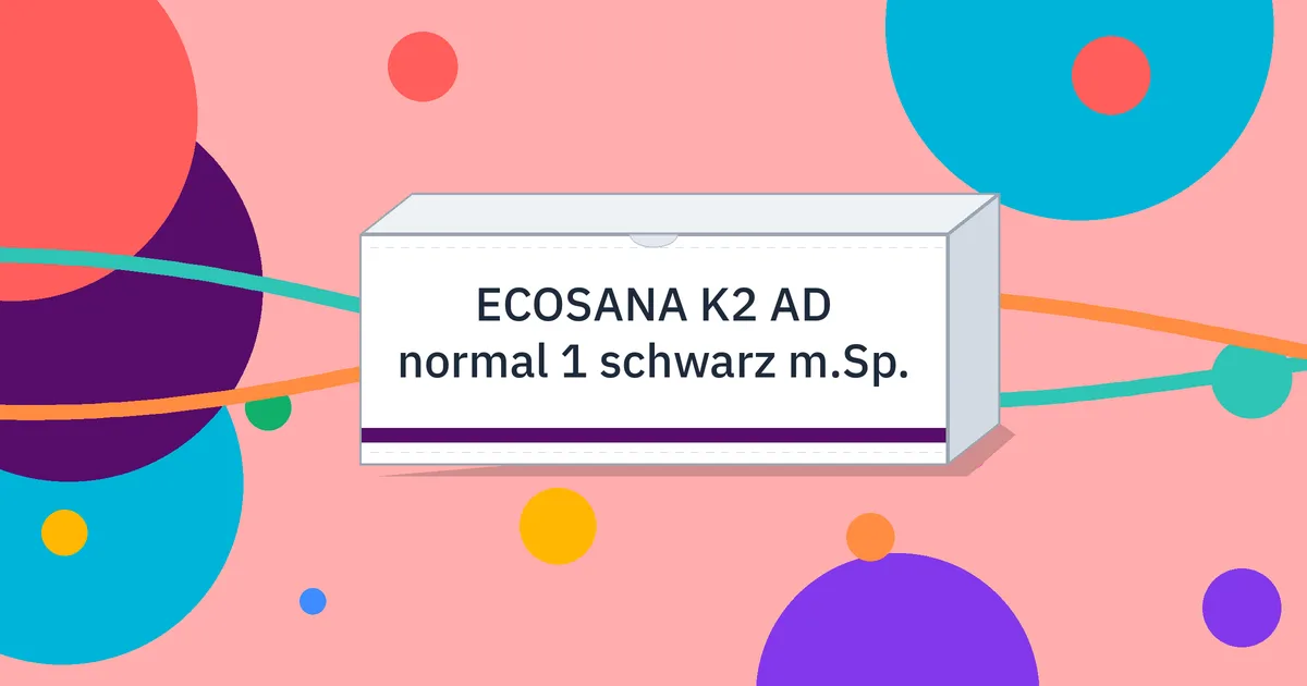Symbolbild: Packung mit der Aufschrift ECOSANA K2 AD normal 1 schwarz m.Sp. (PZN 01331733) – Verfügbarkeit und Bezug in Apotheken in Frankfurt am Main