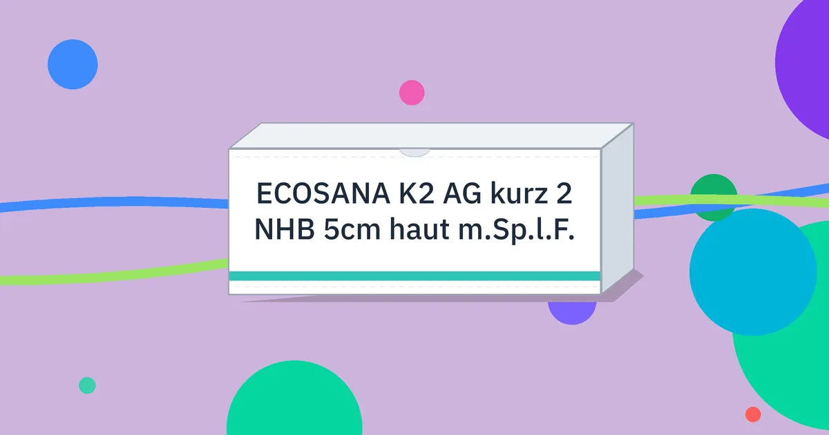 Symbolbild: Packung mit der Aufschrift ECOSANA K2 AG kurz 2 NHB 5cm haut m.Sp.l.F. (PZN 10954870) – Verfügbarkeit und Bezug in Apotheken in Frankfurt am Main