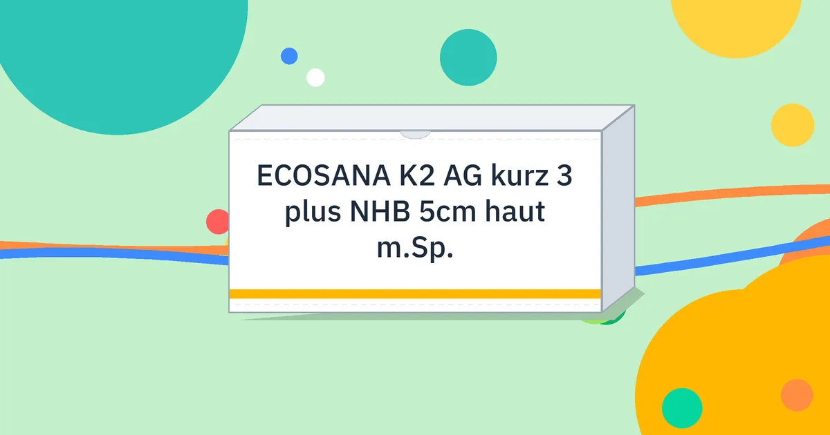 Symbolbild: Packung mit der Aufschrift ECOSANA K2 AG kurz 3 plus NHB 5cm haut m.Sp. (PZN 01432693) – Verfügbarkeit und Bezug in Apotheken in Frankfurt am Main