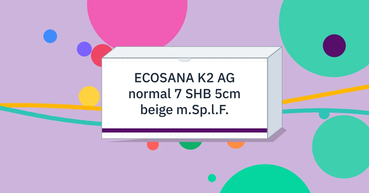 Symbolbild: Packung mit der Aufschrift ECOSANA K2 AG normal 7 SHB 5cm beige m.Sp.l.F. (PZN 10957101) – Verfügbarkeit und Bezug in Apotheken in Frankfurt am Main