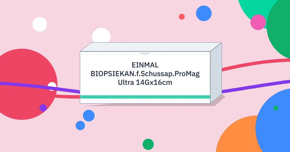 Symbolbild: Packung mit der Aufschrift EINMAL BIOPSIEKAN.f.Schussap.ProMag Ultra 14Gx16cm (PZN 00283251) – Verfügbarkeit und Bezug in Apotheken in Frankfurt am Main