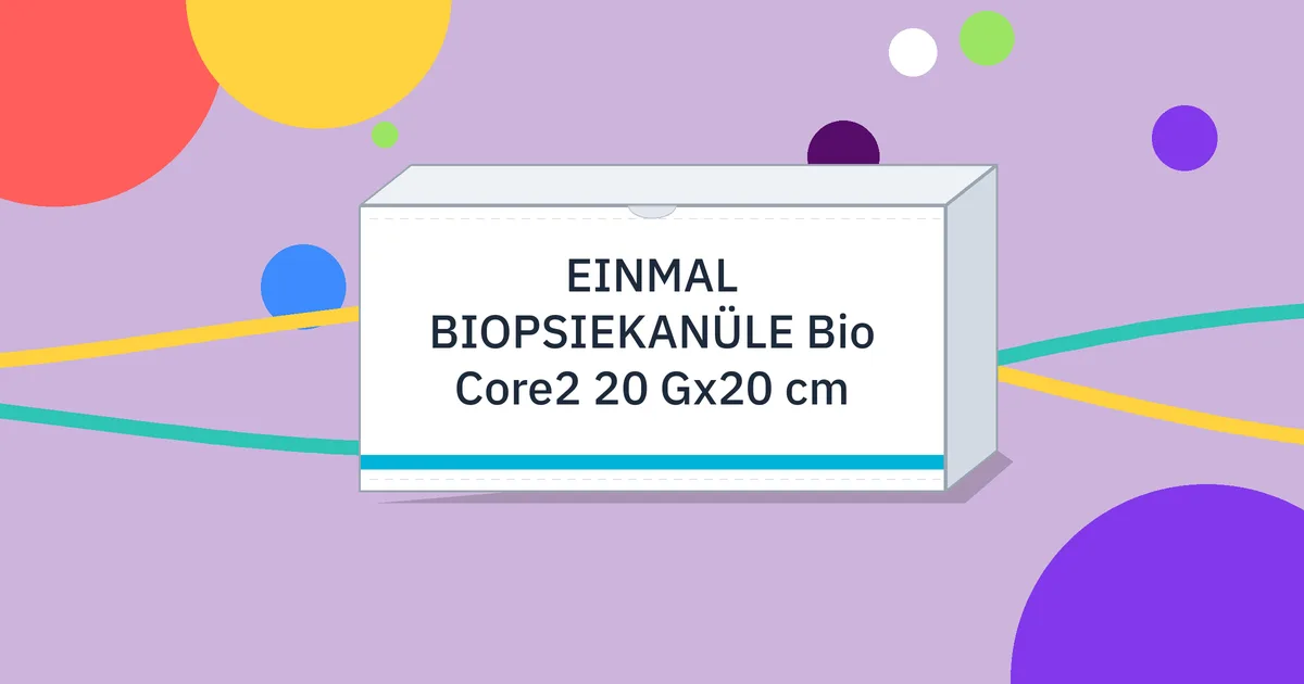 Symbolbild: Packung mit der Aufschrift EINMAL BIOPSIEKANÜLE Bio Core2 20 Gx20 cm (PZN 12497543) – Verfügbarkeit und Bezug in Apotheken in Frankfurt am Main