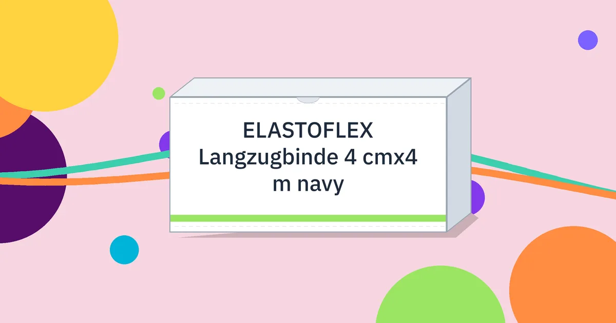 Symbolbild: Packung mit der Aufschrift ELASTOFLEX Langzugbinde 4 cmx4 m navy (PZN 17175643) – Verfügbarkeit und Bezug in Apotheken in Frankfurt am Main