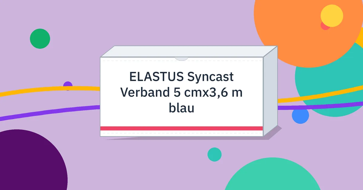 Symbolbild: Packung mit der Aufschrift ELASTUS Syncast Verband 5 cmx3,6 m blau (PZN 03735831) – Verfügbarkeit und Bezug in Apotheken in Frankfurt am Main