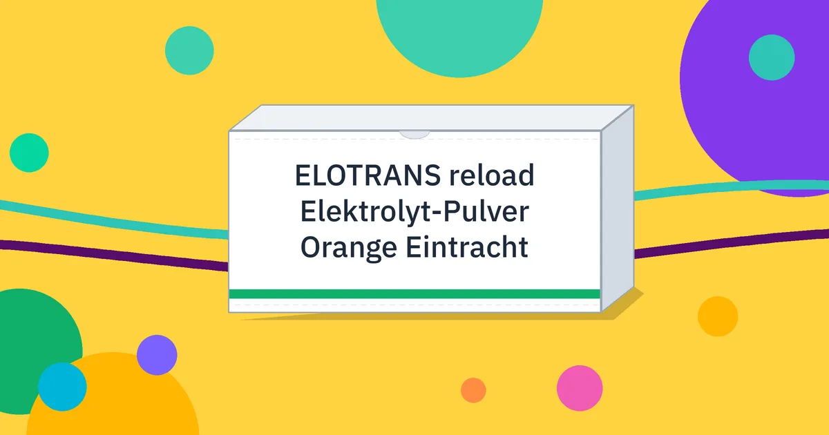 Symbolbild: Packung mit der Aufschrift ELOTRANS reload Elektrolyt-Pulver Orange Eintracht (PZN 19401316) – Verfügbarkeit und Bezug in Apotheken in Frankfurt am Main