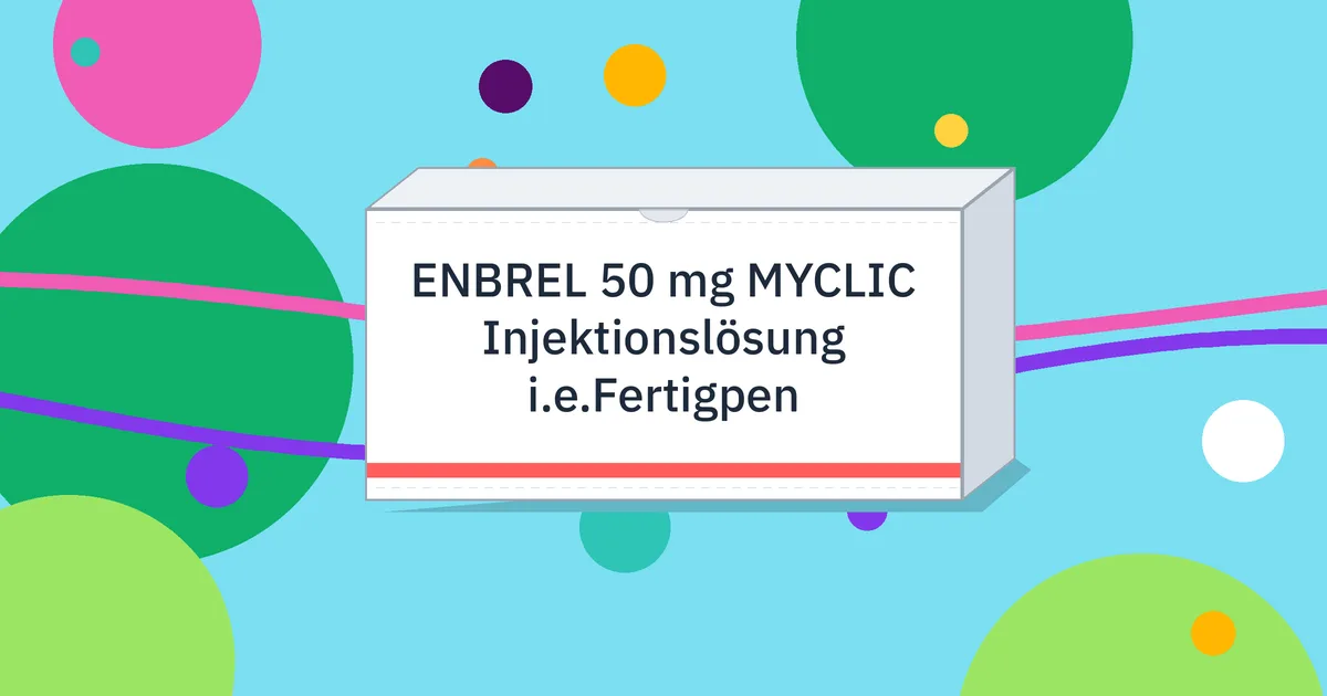 Symbolbild: Packung mit der Aufschrift ENBREL 50 mg MYCLIC Injektionslösung i.e.Fertigpen (PZN 09008256) – Verfügbarkeit und Bezug in Apotheken in Frankfurt am Main
