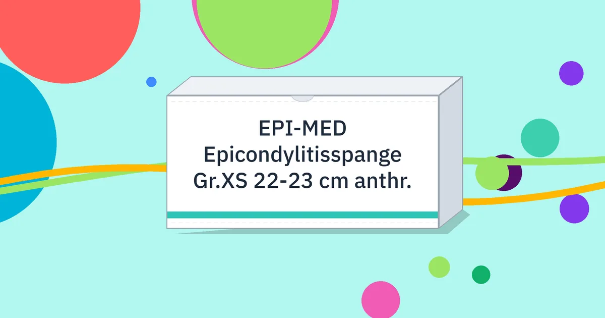 Symbolbild: Packung mit der Aufschrift EPI-MED Epicondylitisspange Gr.XS 22-23 cm anthr. (PZN 11080551) – Verfügbarkeit und Bezug in Apotheken in Frankfurt am Main