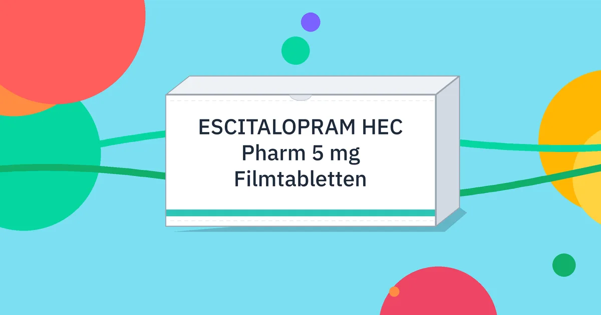 Symbolbild: Packung mit der Aufschrift ESCITALOPRAM HEC Pharm 5 mg Filmtabletten (PZN 18219696) – Verfügbarkeit und Bezug in Apotheken in Frankfurt am Main