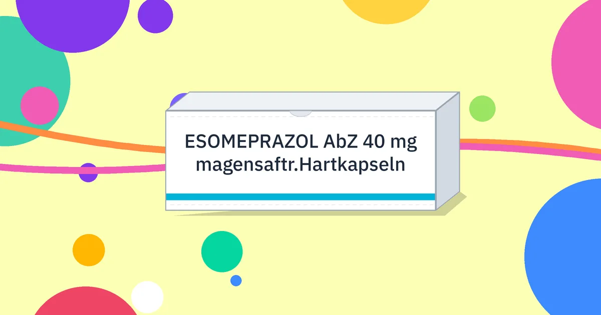 Symbolbild: Packung mit der Aufschrift ESOMEPRAZOL AbZ 40 mg magensaftr.Hartkapseln (PZN 06465378) – Verfügbarkeit und Bezug in Apotheken in Frankfurt am Main