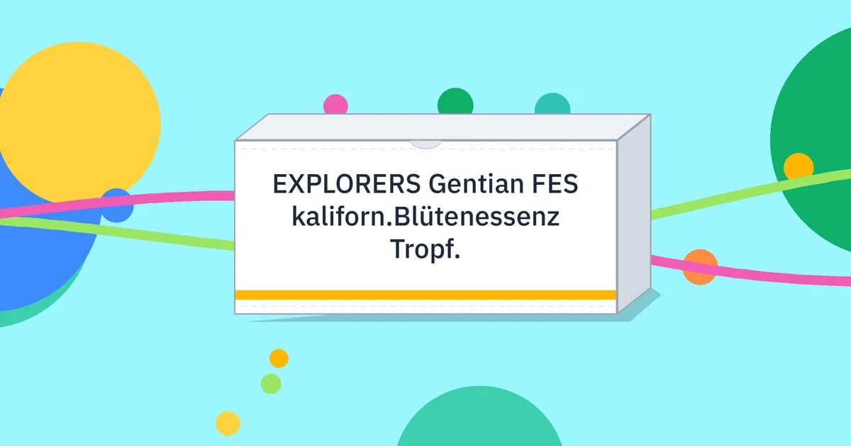 Symbolbild: Packung mit der Aufschrift EXPLORERS Gentian FES kaliforn.Blütenessenz Tropf. (PZN 18809742) – Verfügbarkeit und Bezug in Apotheken in Frankfurt am Main