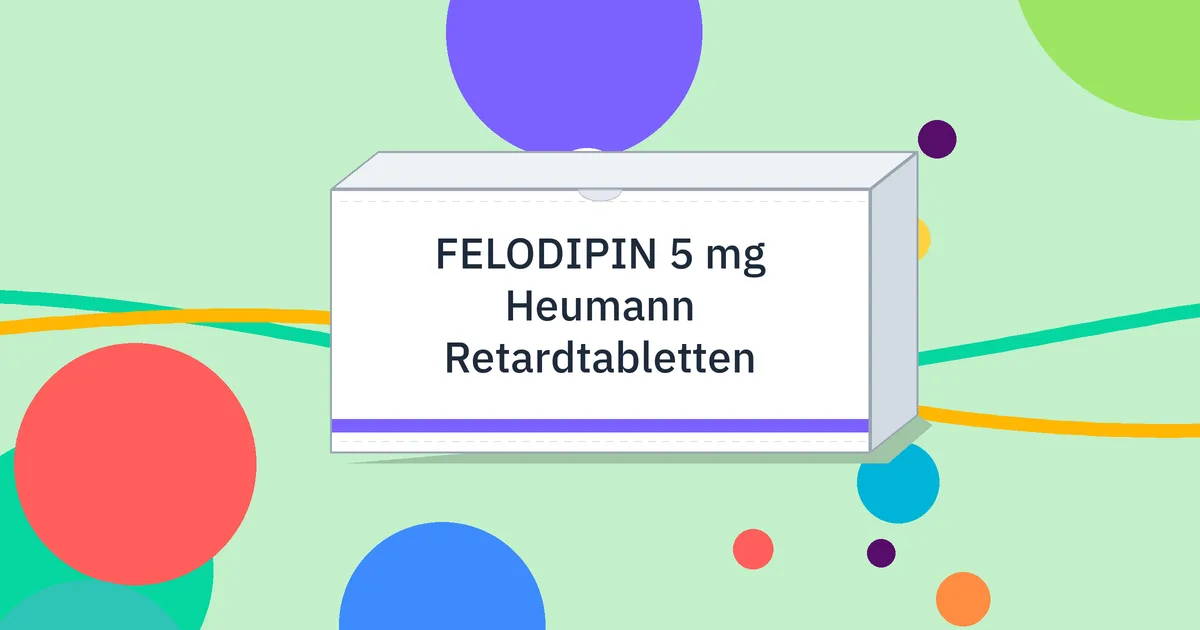 Symbolbild: Packung mit der Aufschrift FELODIPIN 5 mg Heumann Retardtabletten (PZN 01406141) – Verfügbarkeit und Bezug in Apotheken in Frankfurt am Main