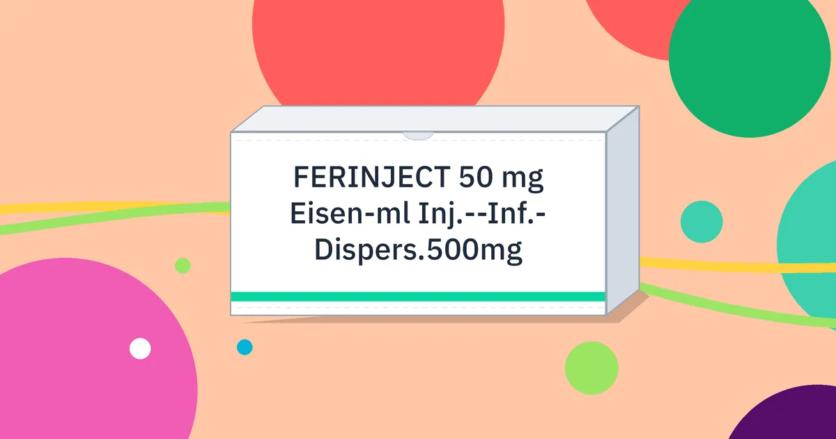 Symbolbild: Packung mit der Aufschrift FERINJECT 50 mg Eisen-ml Inj.--Inf.-Dispers.500mg (PZN 19744192) – Verfügbarkeit und Bezug in Apotheken in Frankfurt am Main
