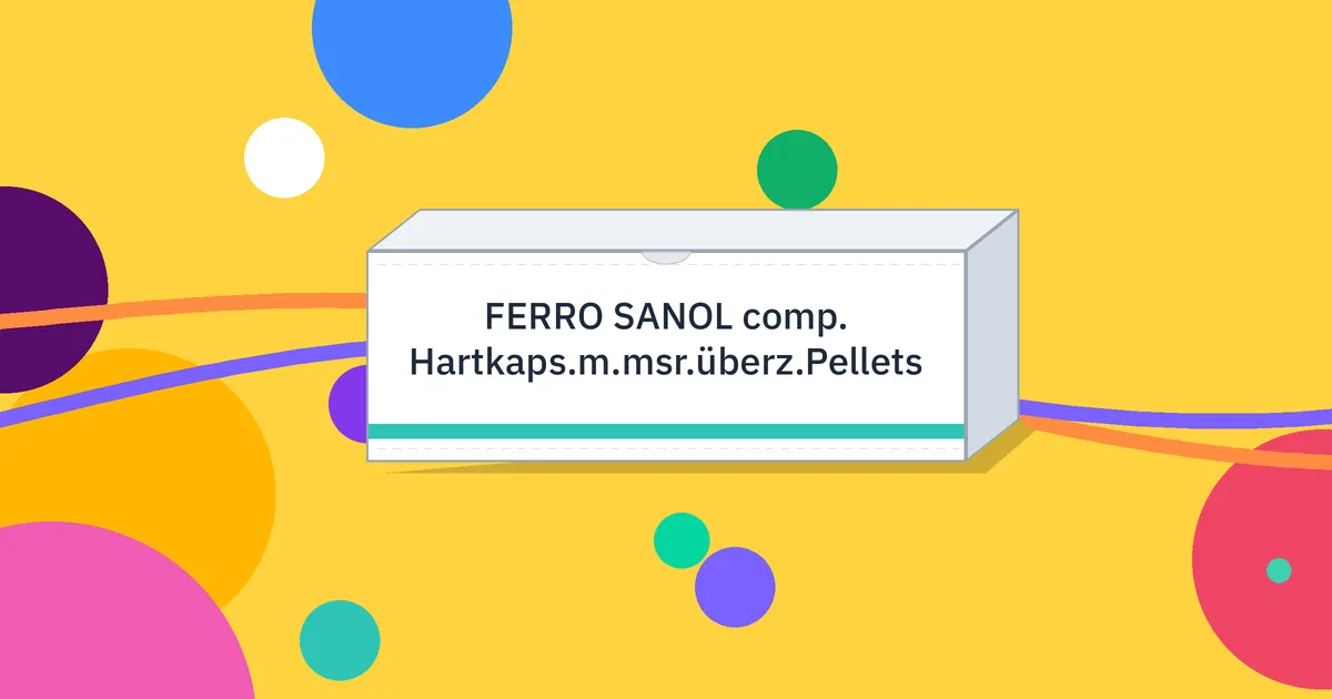 Symbolbild: Packung mit der Aufschrift FERRO SANOL comp. Hartkaps.m.msr.überz.Pellets (PZN 04869574) – Verfügbarkeit und Bezug in Apotheken in Frankfurt am Main
