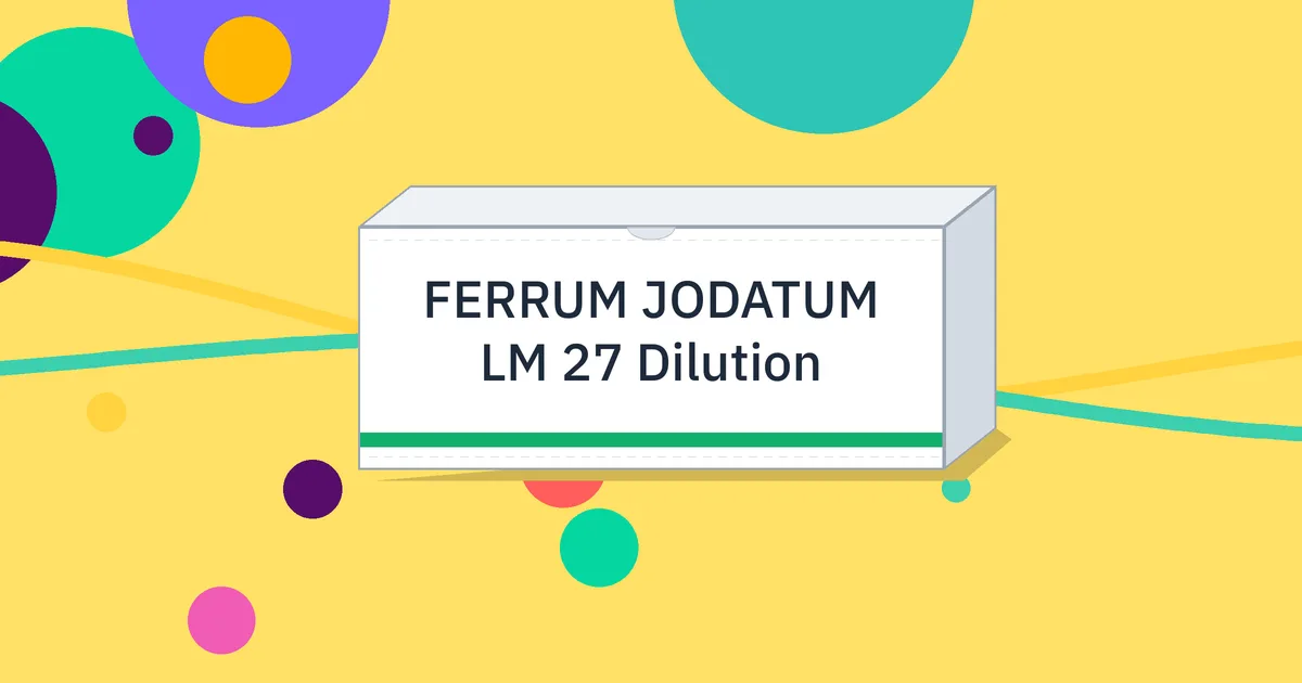 Symbolbild: Packung mit der Aufschrift FERRUM JODATUM LM 27 Dilution (PZN 12849108) – Verfügbarkeit und Bezug in Apotheken in Frankfurt am Main