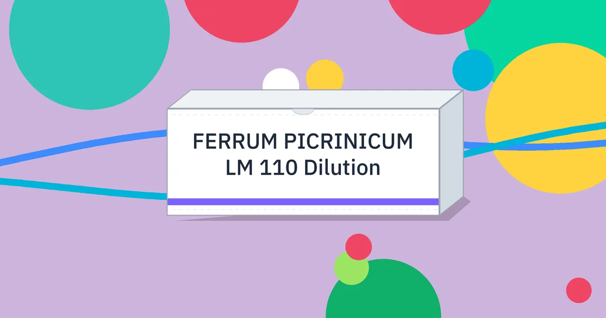 Symbolbild: Packung mit der Aufschrift FERRUM PICRINICUM LM 110 Dilution (PZN 12852843) – Verfügbarkeit und Bezug in Apotheken in Frankfurt am Main